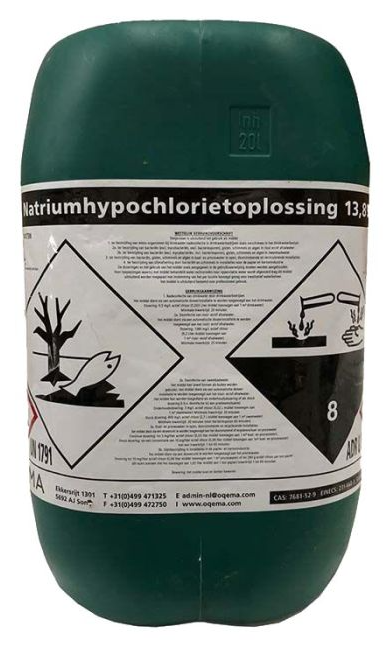 Vloeibaar chloor 13,8% natriumhypochloriet 20 liter kopen? - Rhodos-shop.nl